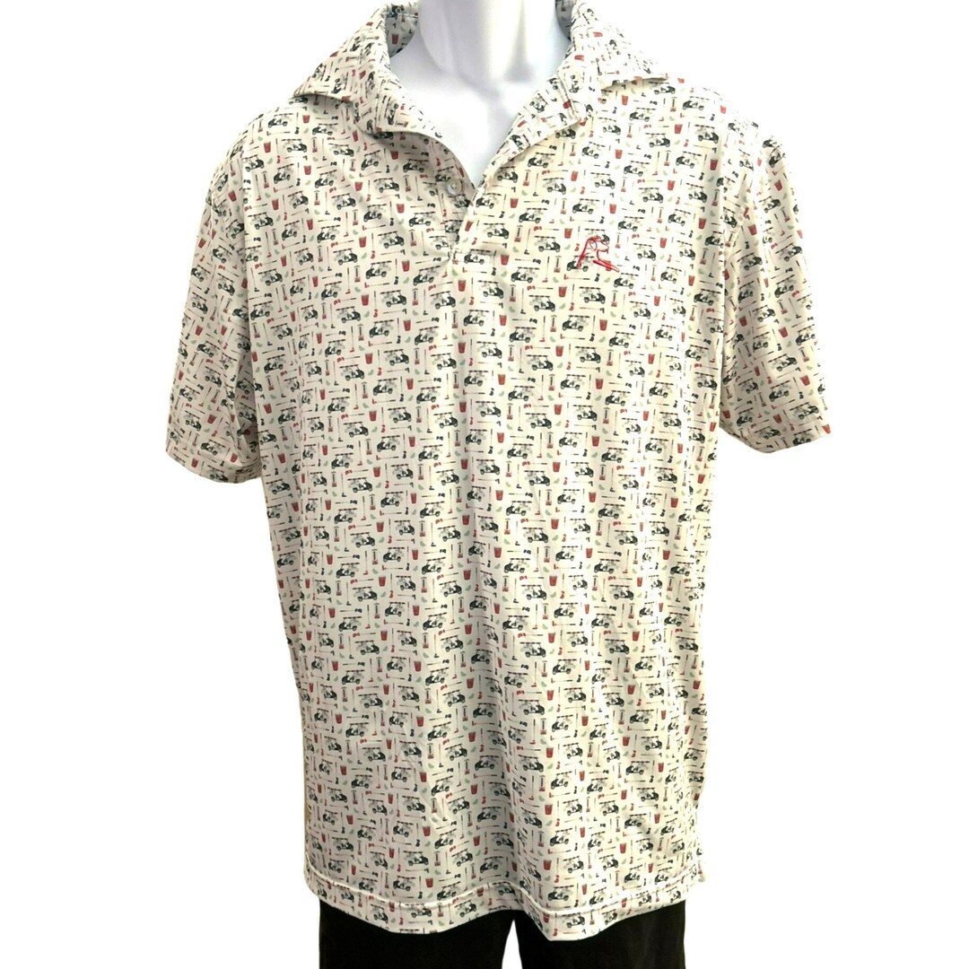 Rhoback Men's White Print the Bev Cart Golf Shirt Size - Etsy