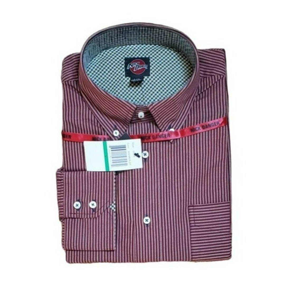 Nick Danger Merlot Men's Striped Long Sleeve Button Down Cotton Dress ...