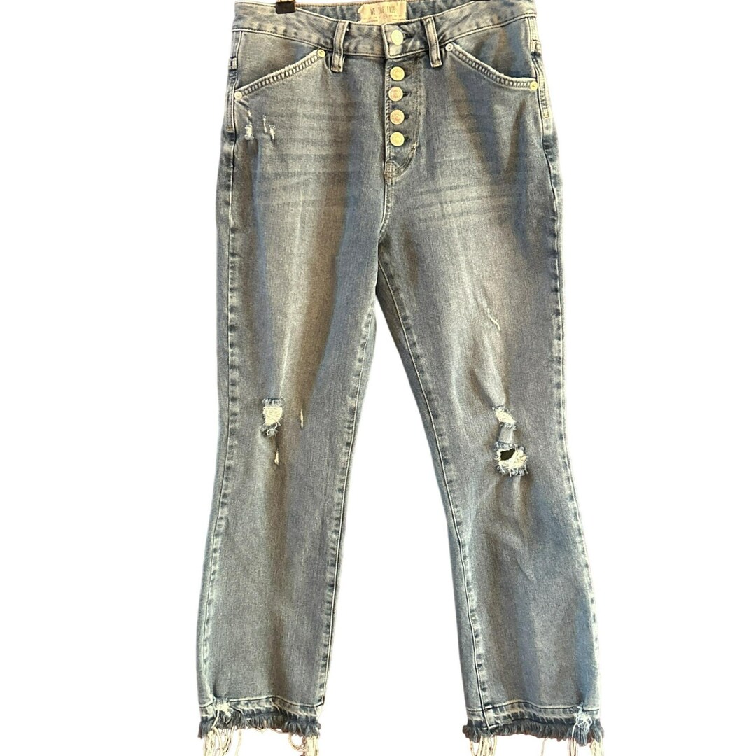 We the Free Distressed Button-fly Jeans Light Wash Denim Size 28 Frayed ...
