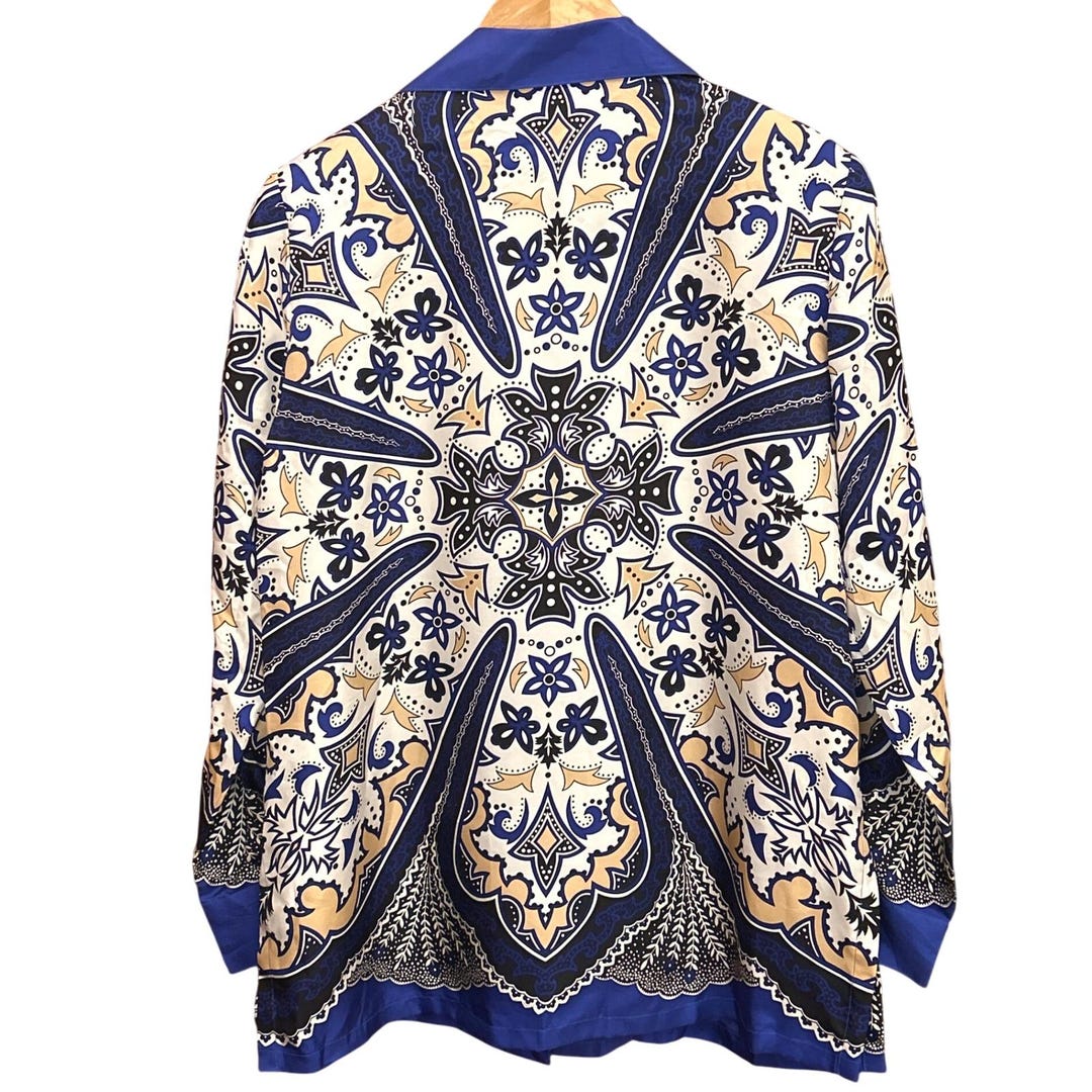 Vintage Victor Costa Silk Baroque Print Button Shirt S Blue Gold ...