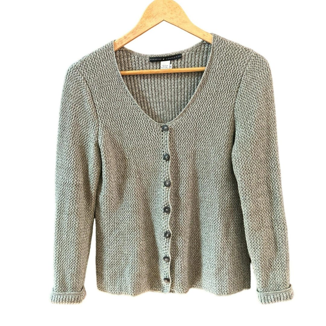 Peruvian Connection Gray Knit Button-up Cardigan Sweater 100% Pima ...