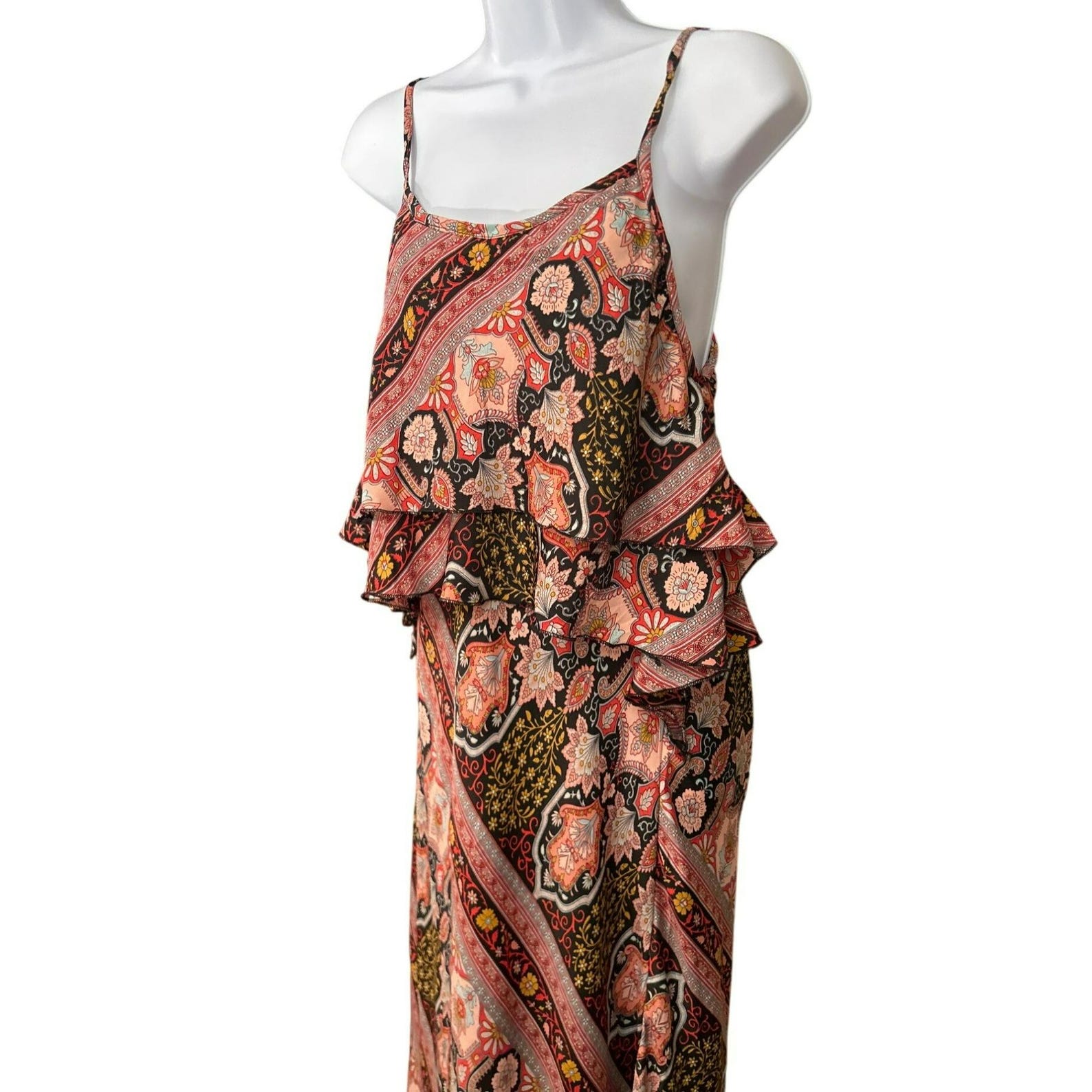 Perry Walker Bohemian Silk Blend Ruffle Spaghetti Strap Maxi Dress Y2K ...