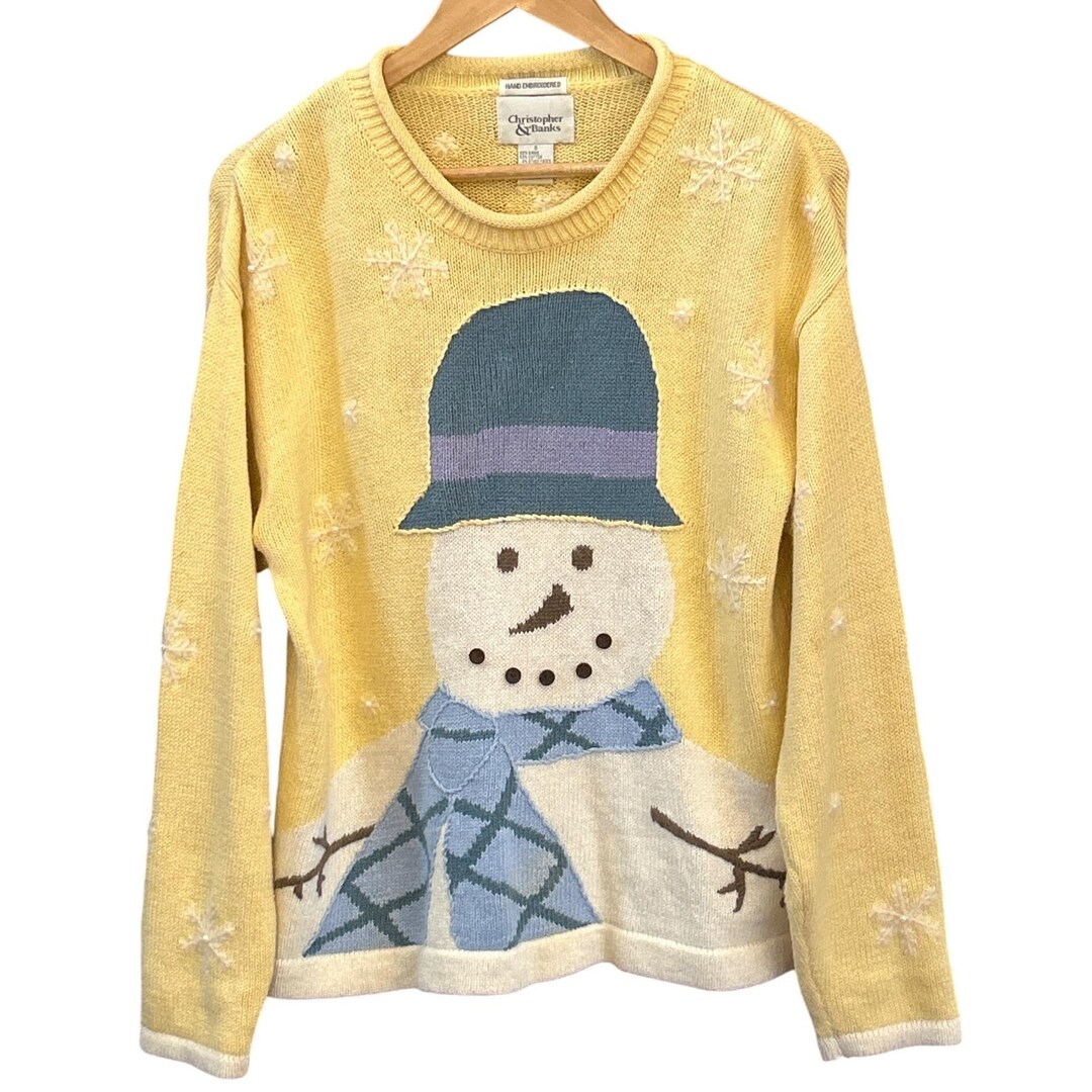 Christopher & Banks 90s Hong Kong Snowman Sweater Hand Embroidered ...