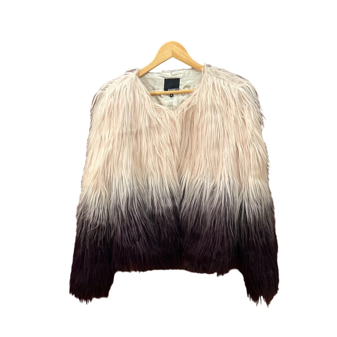 Barneys Originals Women's Pink Purple Faux Fur Ombre Jacket Size 14 ...