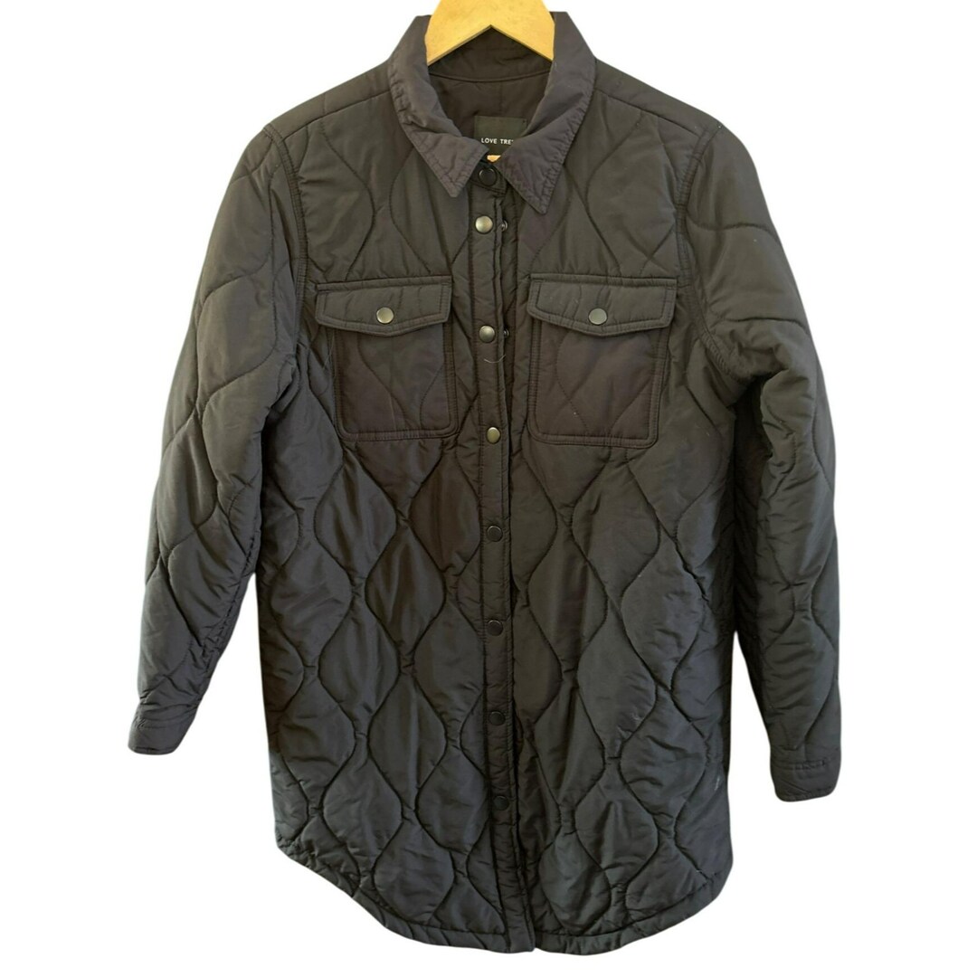 Love Tree Women's Black Snap Button Quilted Shacket Size Medium ...