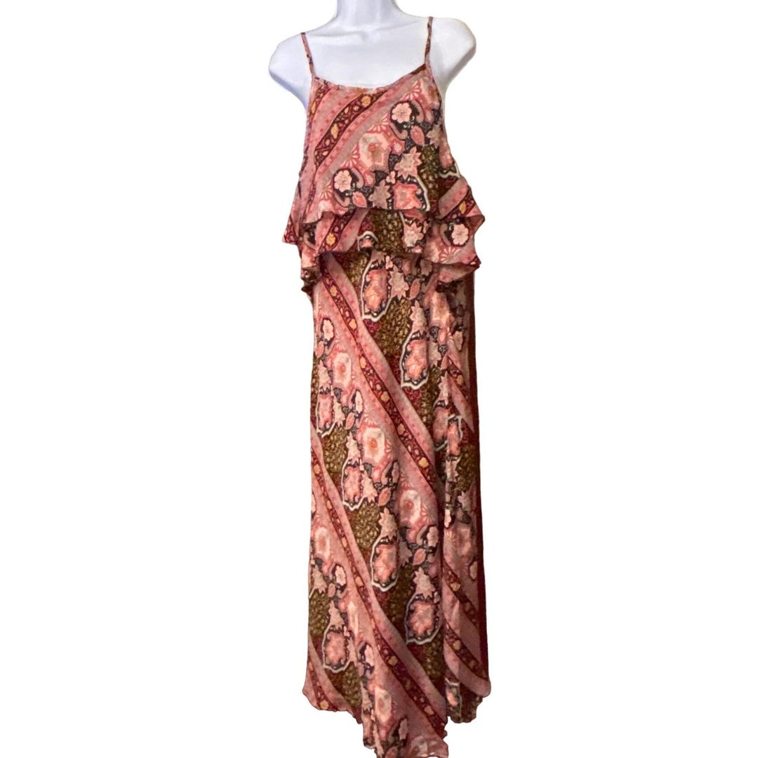 Perry Walker Bohemian Silk Blend Ruffle Spaghetti Strap Maxi Dress Y2K ...