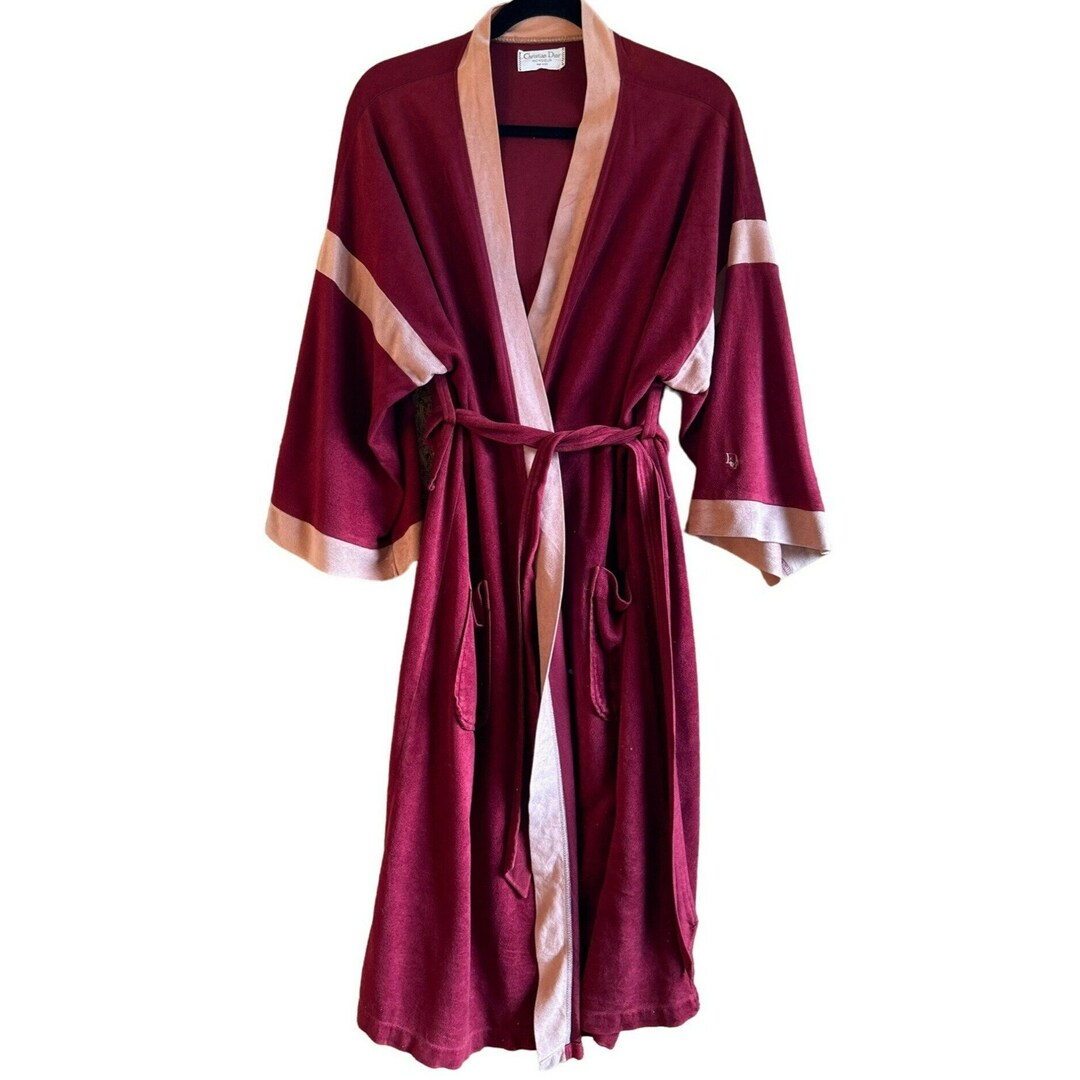 Vintage Christian Dior Monsieur 1970s Red Pink Bathrobe One Size Velvet ...