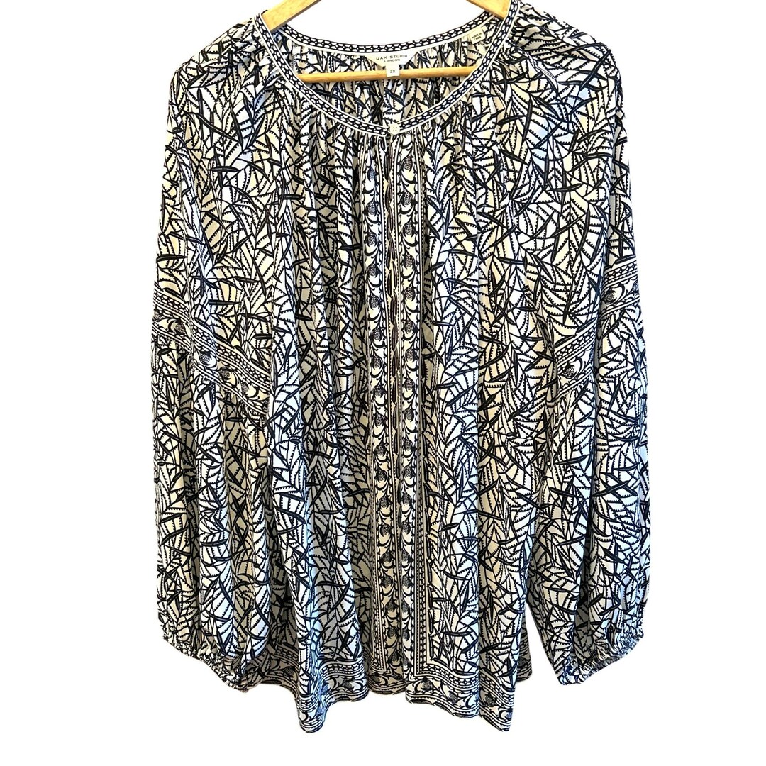 Max Studio Plus Size Black White Geometric Print Pull Over Blouse Size ...