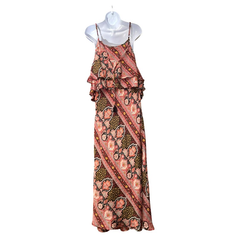 Perry Walker Bohemian Silk Blend Ruffle Spaghetti Strap Maxi Dress Y2K ...