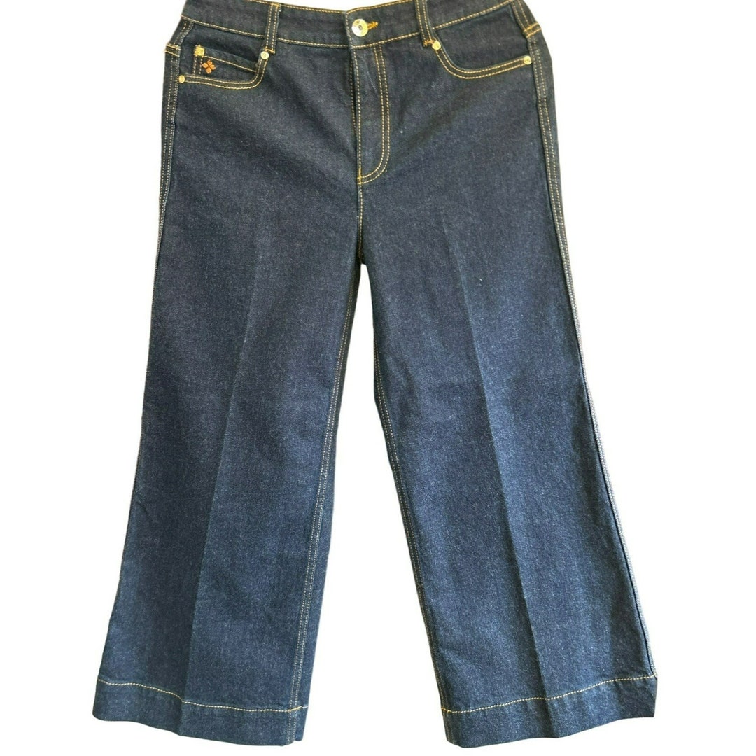 Kate Spade Women's Dark Wash Wide Leg Cropped Jeans Size 28 - Etsy