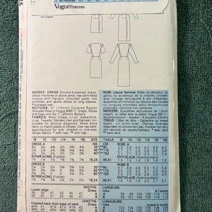Very Easy Very Vogue Pattern #9734 Sizes 8/10/12 Misses ' Dress Uncut ...