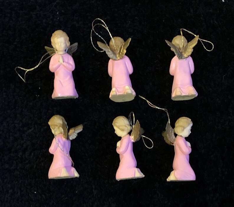 6 Vintage Kneeling Plastic Angels Christmas Ornaments Made in Hong Kong ...