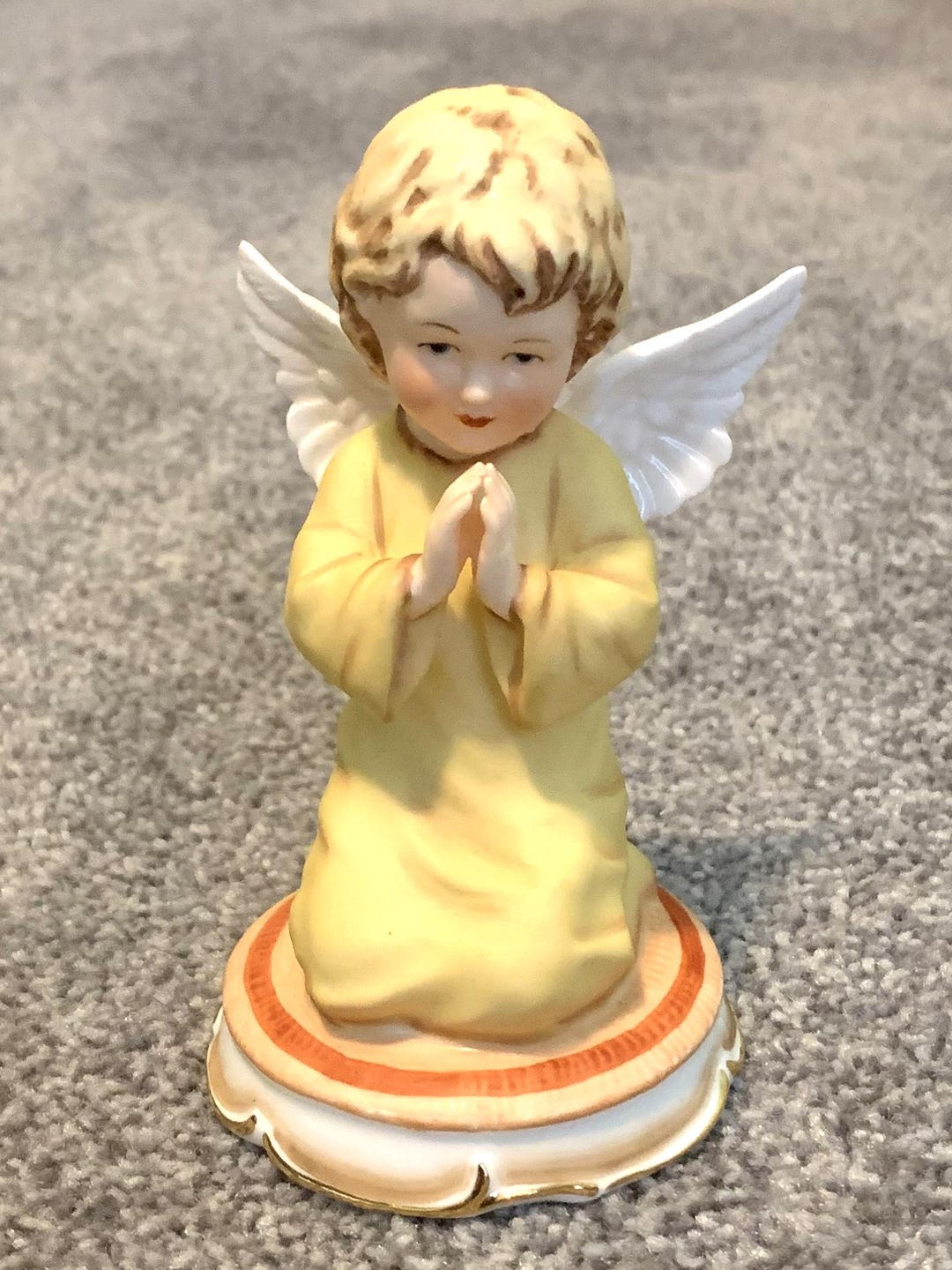 Vintage Gobel Gorham Bone China Guardian Angel Figurine Yellow Gown ...