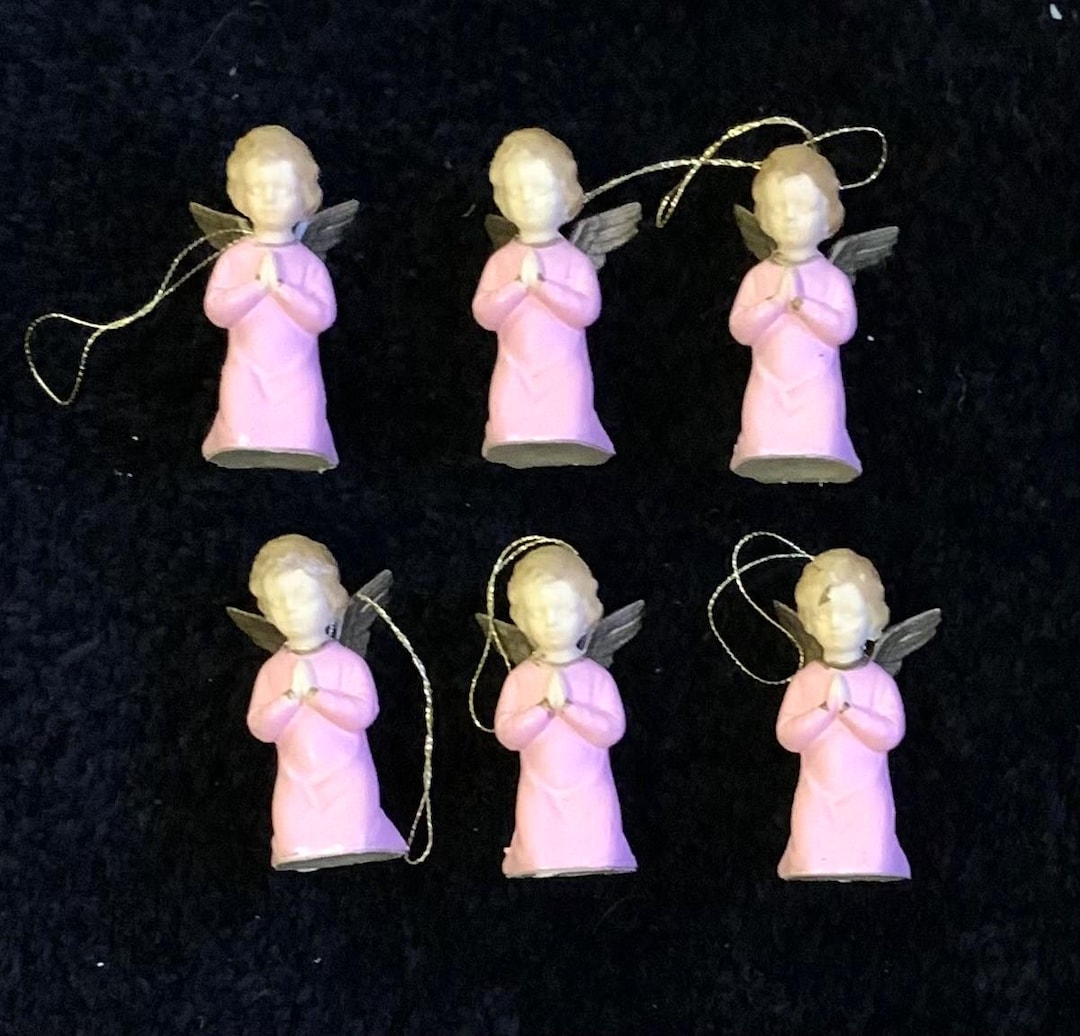 6 Vintage Kneeling Plastic Angels Christmas Ornaments Made in Hong Kong ...