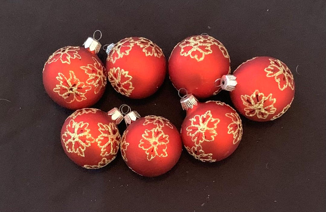 7 Vtg Commodore Christmas Classics Red & Gold Glass Ornaments - Etsy
