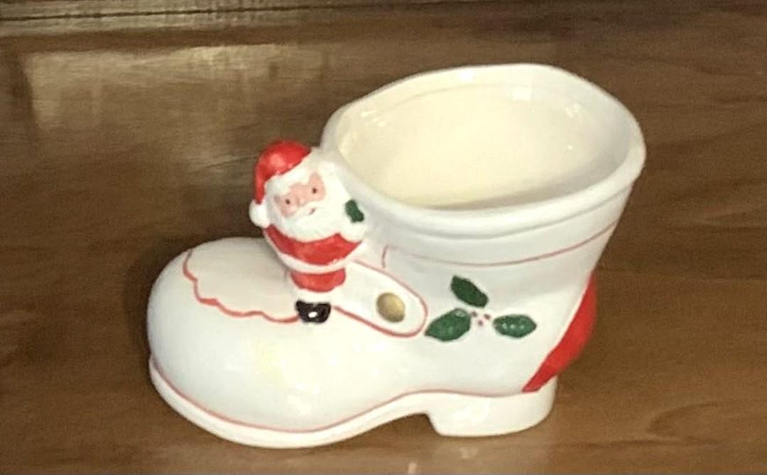 Vintage White Ceramic Christmas Santa Boot Planter - Etsy