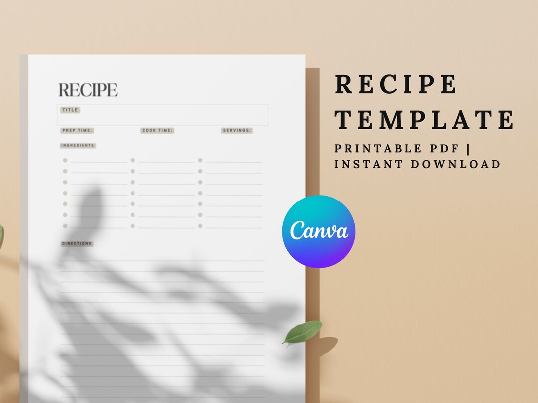 Printable Recipe Template Digital Download With Canva - Etsy