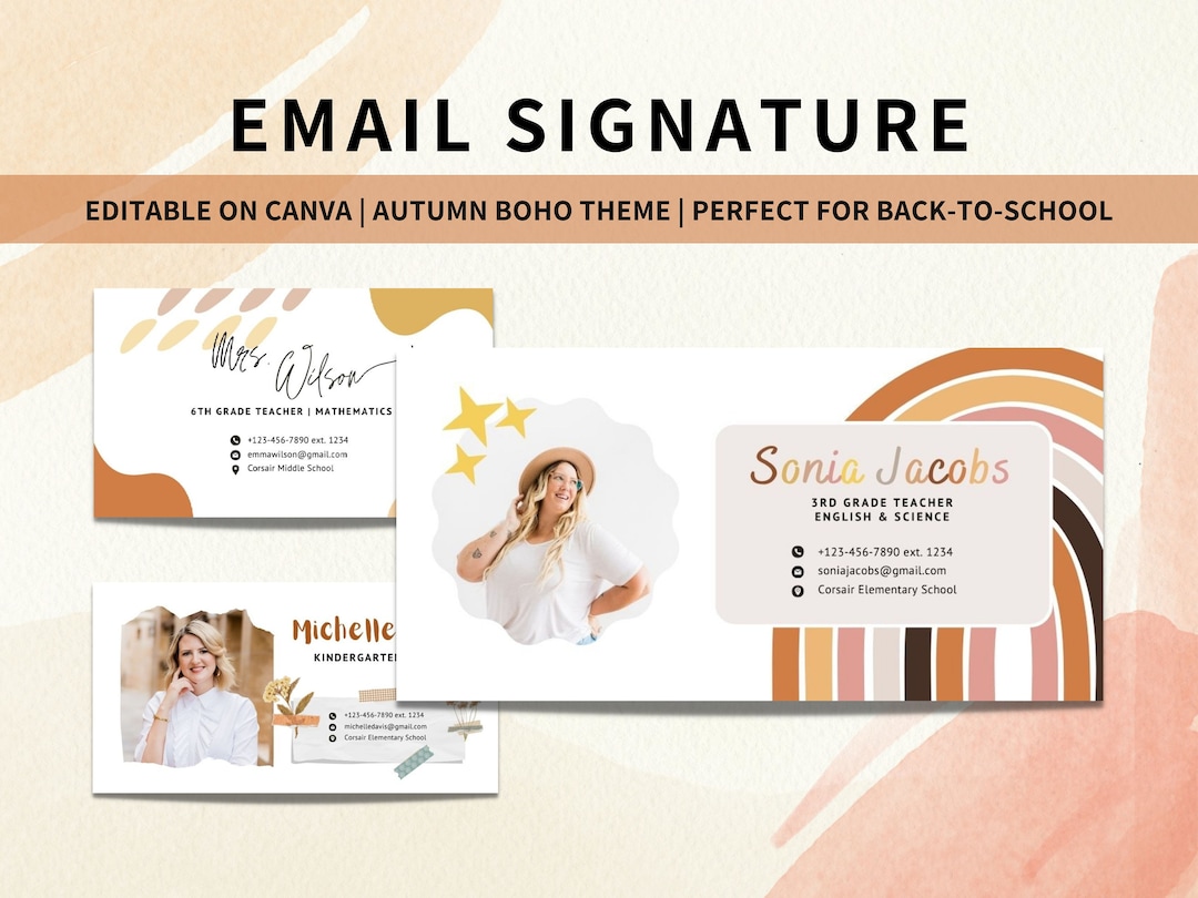 Email Signature Teacher Editable Canva Template, Autumn Boho Rainbow ...