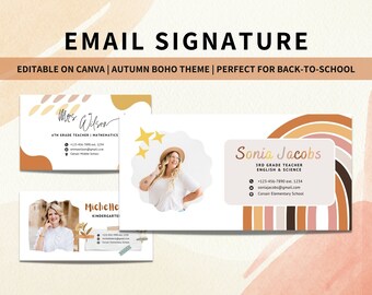 Email Signature Teacher Editable Canva Template, Seasonal Bundle Boho ...