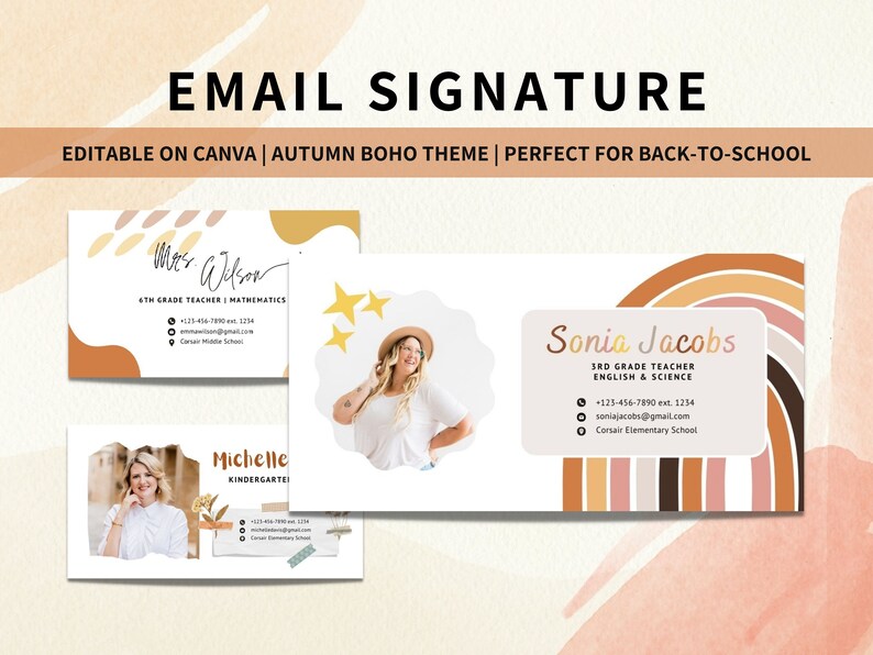 Email Signature Teacher Editable Canva Template, Autumn Boho Rainbow ...