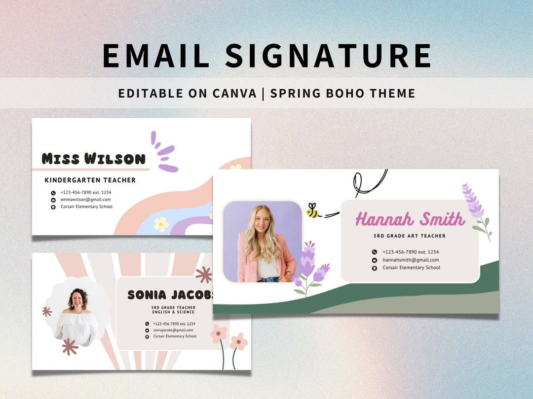 Email Signature Teacher Editable Canva Template, Spring Boho Rainbow ...