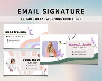 Email Signature Teacher Editable Canva Template, Seasonal Bundle Boho ...