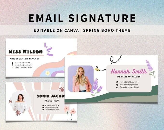 Email Signature Teacher Editable Canva Template, Spring Boho Rainbow ...