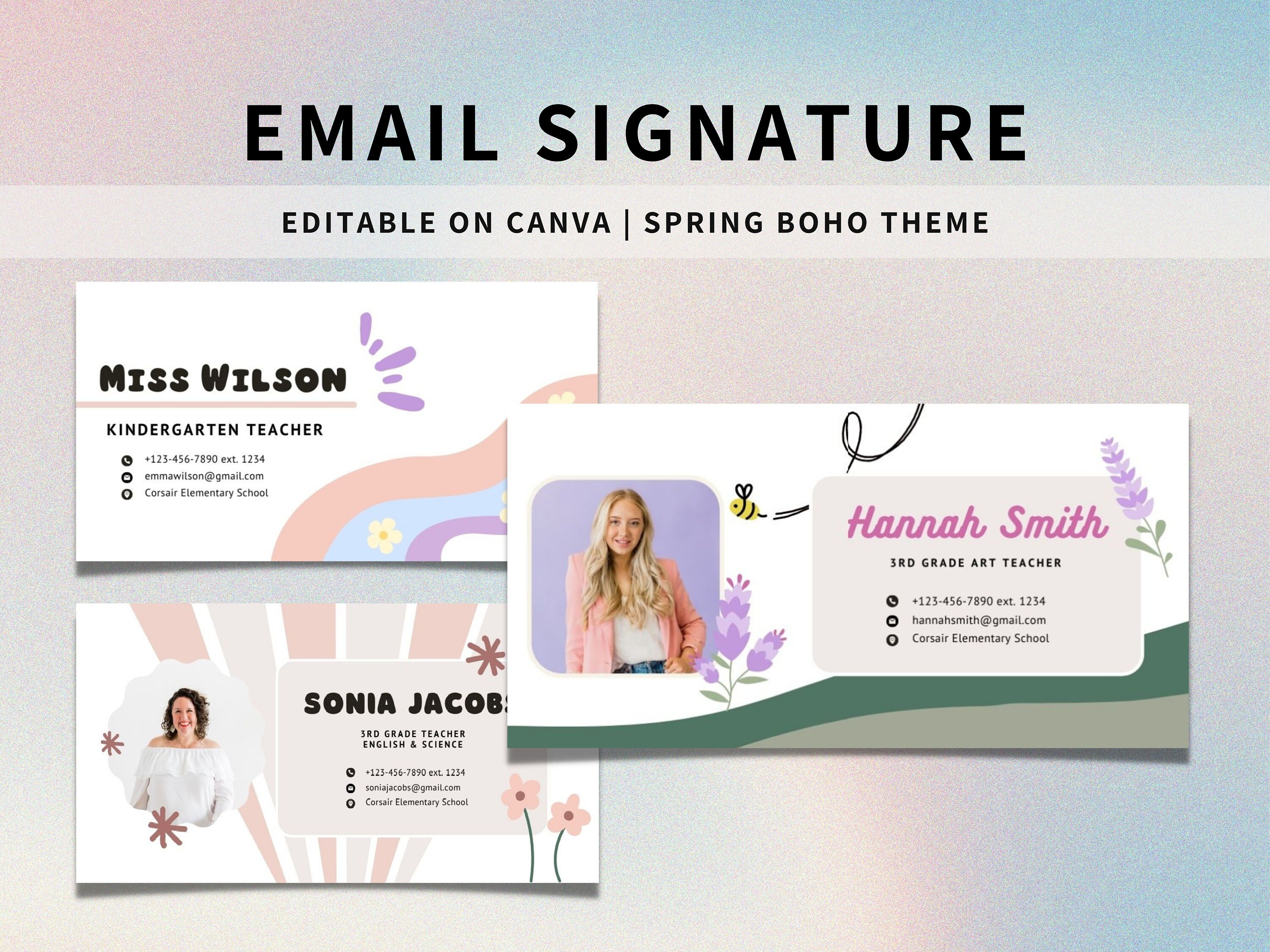Email Signature Teacher Editable Canva Template, Spring Boho Rainbow ...