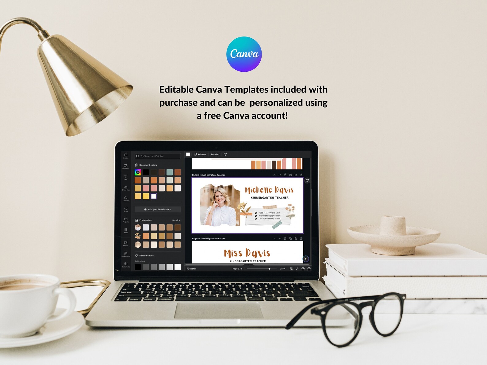 Email Signature Teacher Editable Canva Template, Autumn Boho Rainbow ...