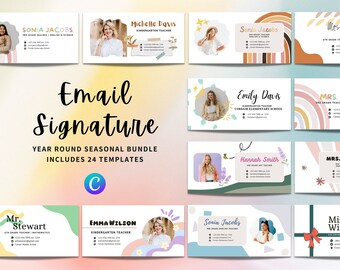 Email Signature Teacher Editable Canva Template, Spring Boho Rainbow ...