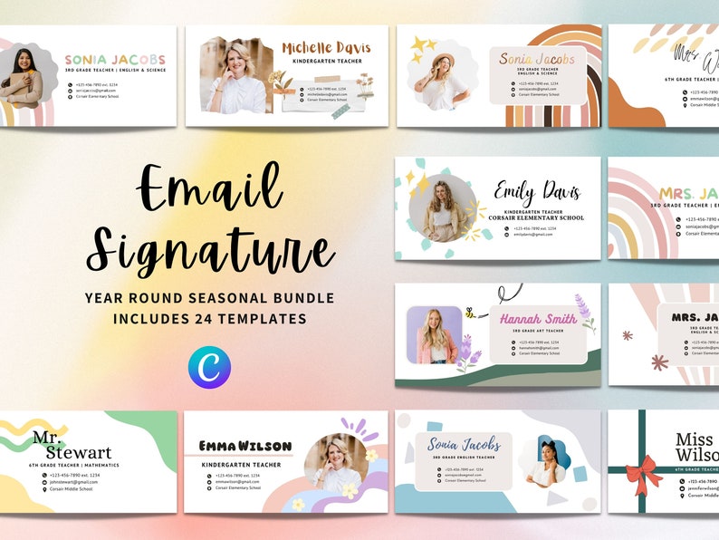 Email Signature Teacher Editable Canva Template, Seasonal Bundle Boho ...