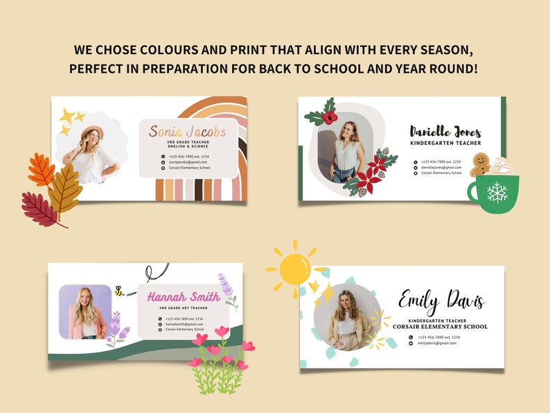 Email Signature Teacher Editable Canva Template, Seasonal Bundle Boho ...