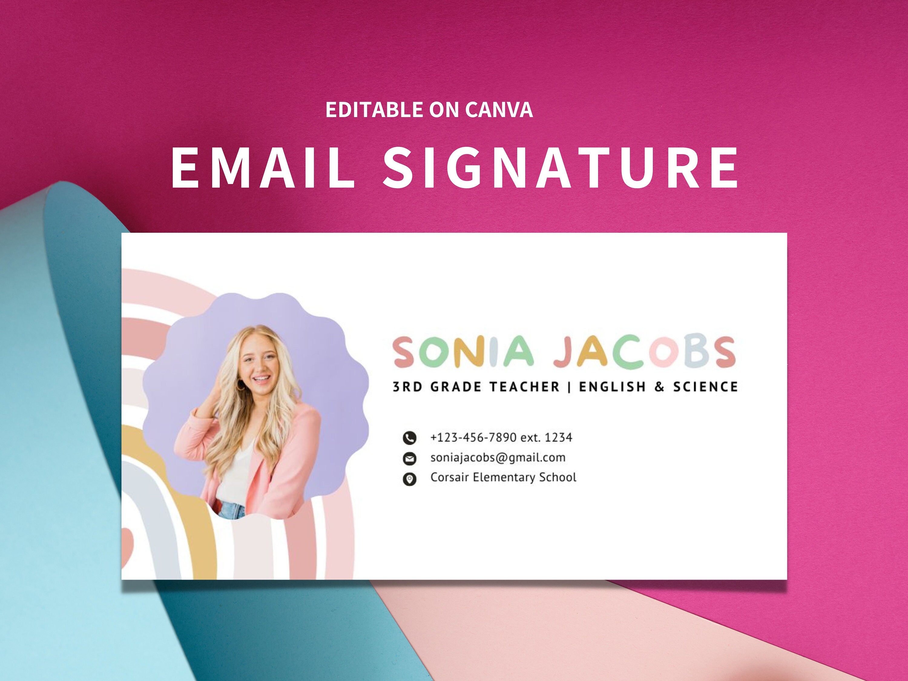 Email Signature Teacher Editable Canva Template, Gmail Outlook ...