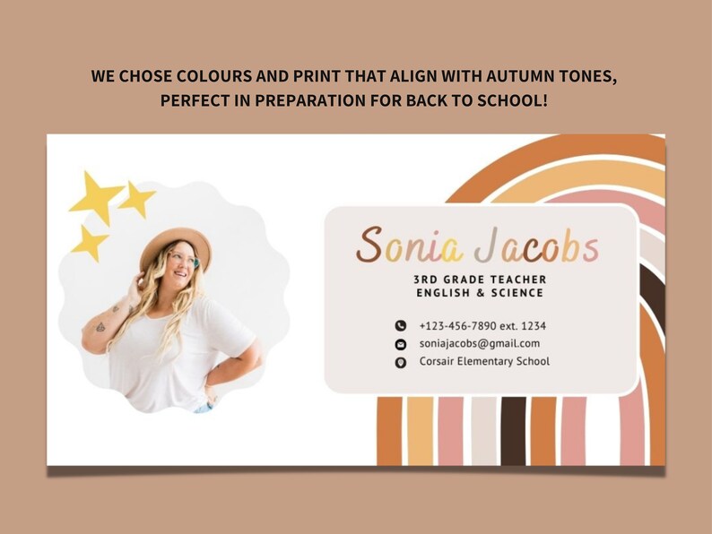 Email Signature Teacher Editable Canva Template, Autumn Boho Rainbow ...