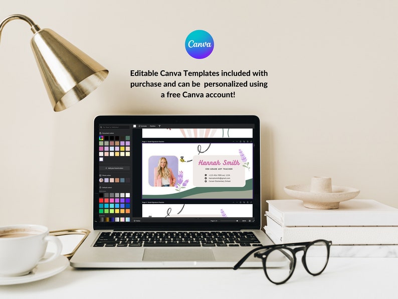 Email Signature Teacher Editable Canva Template, Spring Boho Rainbow ...