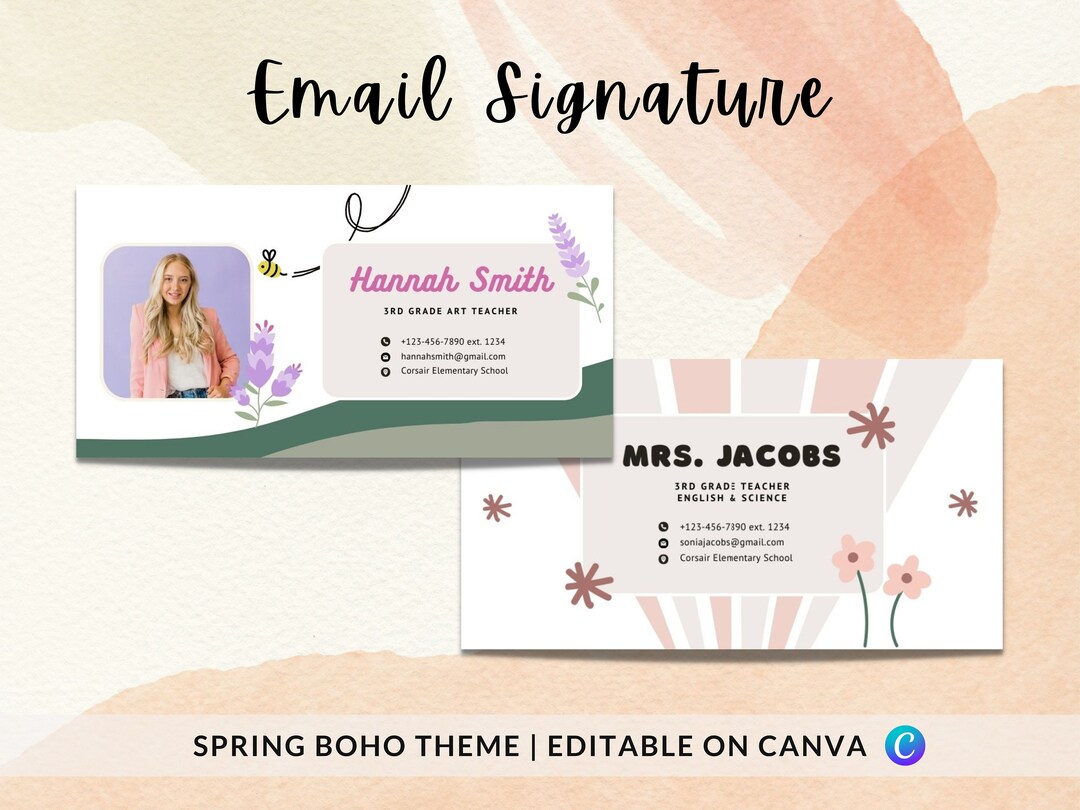 Email Signature Teacher Editable Canva Template, Spring Boho Rainbow ...