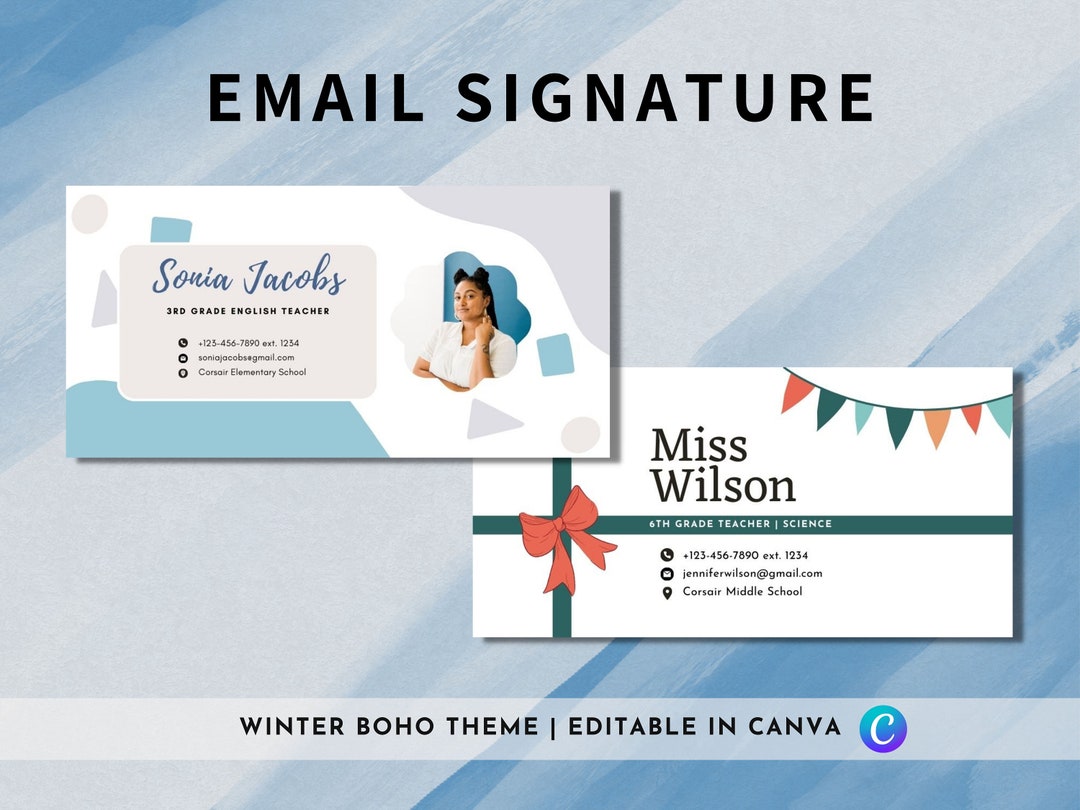 Email Signature Teacher Editable Canva Template, Winter Boho Rainbow ...