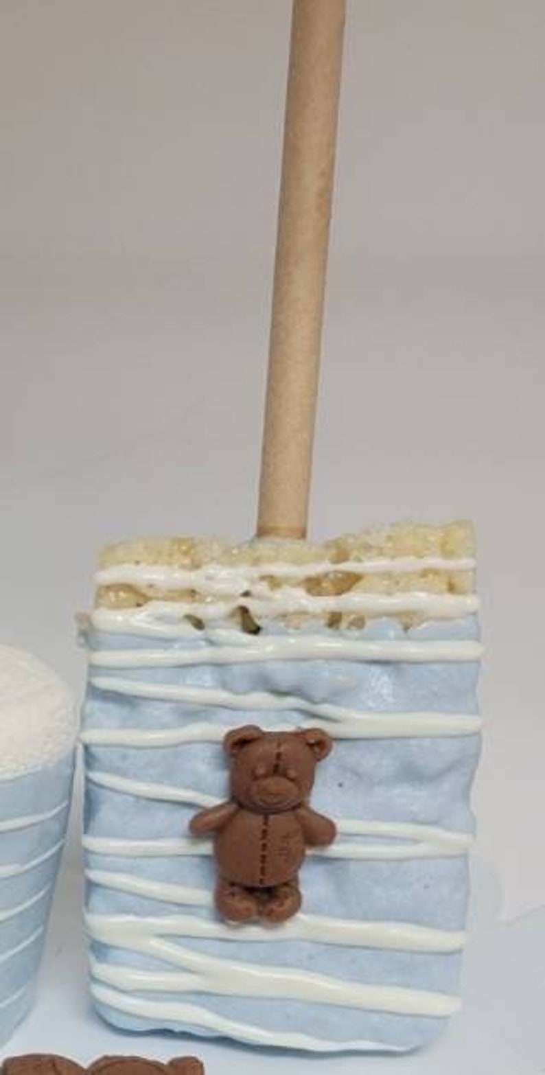 Teddy Bear Chocolate Covered Rice Krispies Treat , Baby Shower. Fondant ...