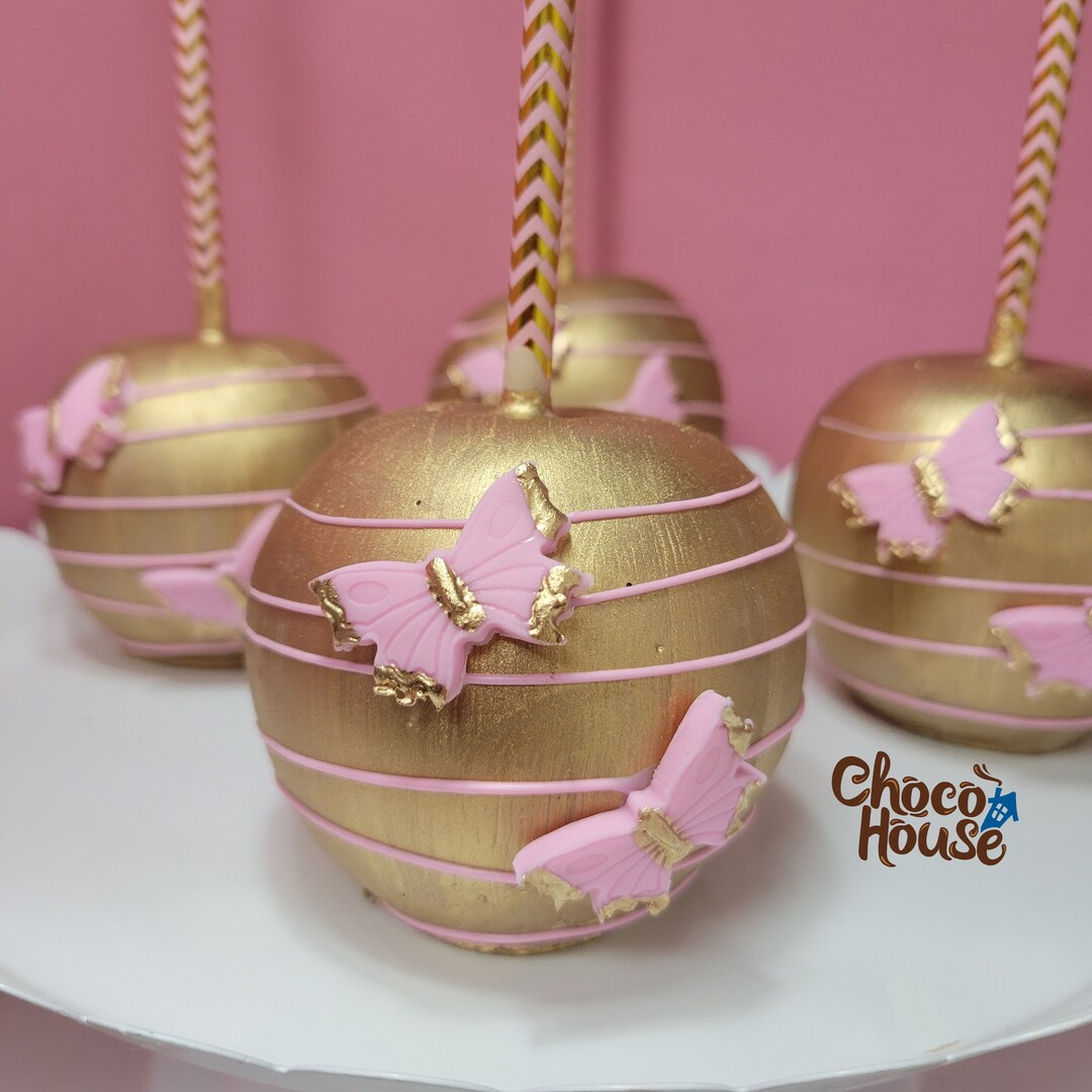Butterfly Gold and Pink Drizzle Chocolate Candy Apples. 10 Pcs - Etsy