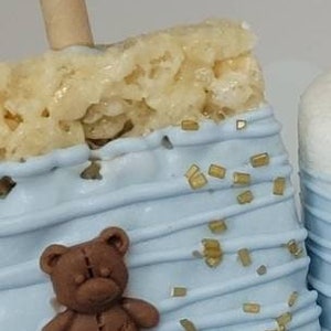 Teddy Bear Chocolate Covered Rice Krispies Treat , Baby Shower. Fondant ...