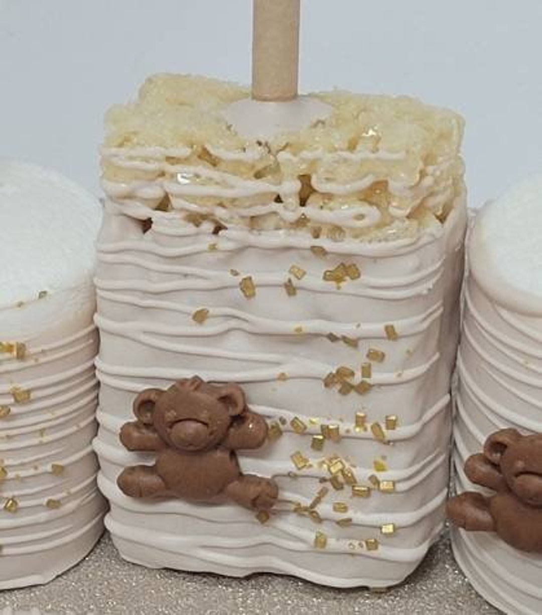 Teddy Bear Chocolate Covered Rice Krispies Treat , Baby Shower. Fondant ...