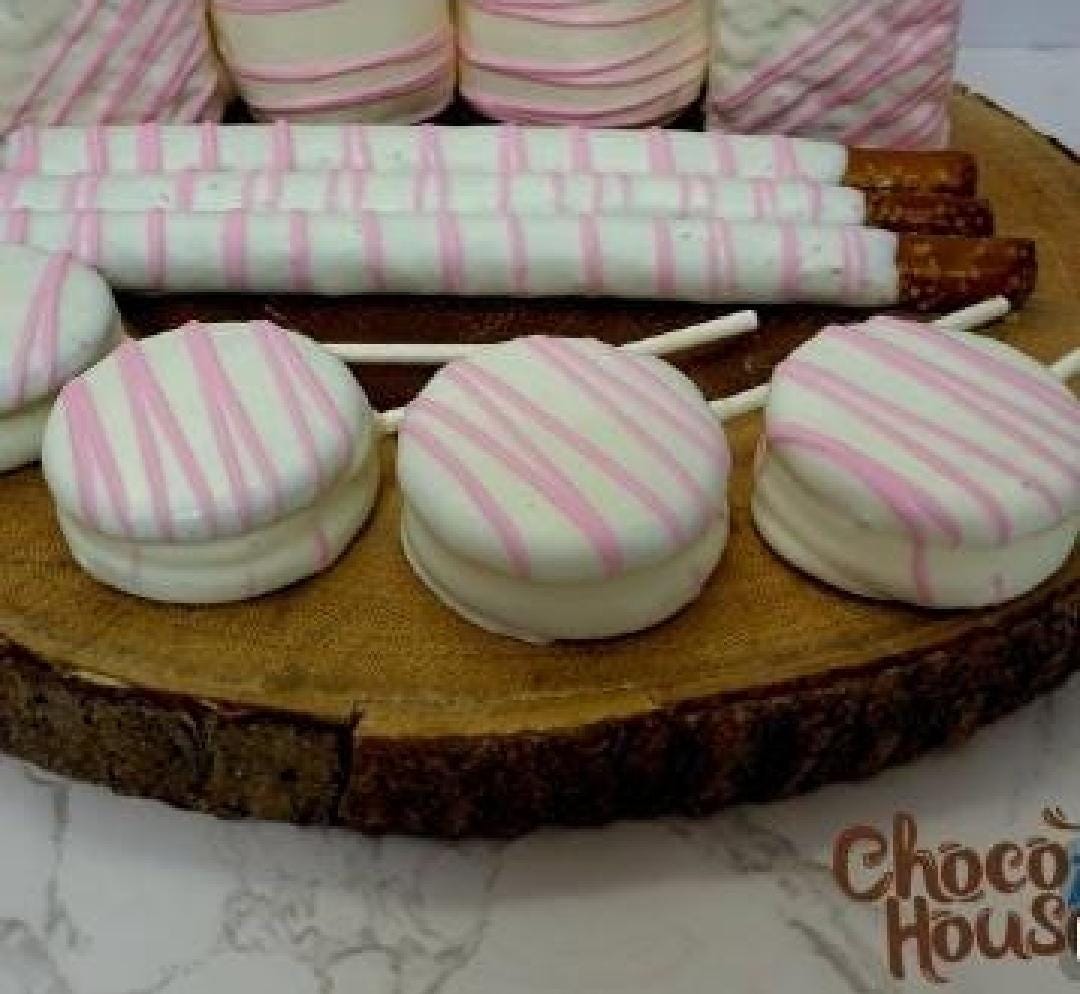 Baby Girl Baby Shower Treats Bundle. White and Pink Drizzle. Baby Girl ...