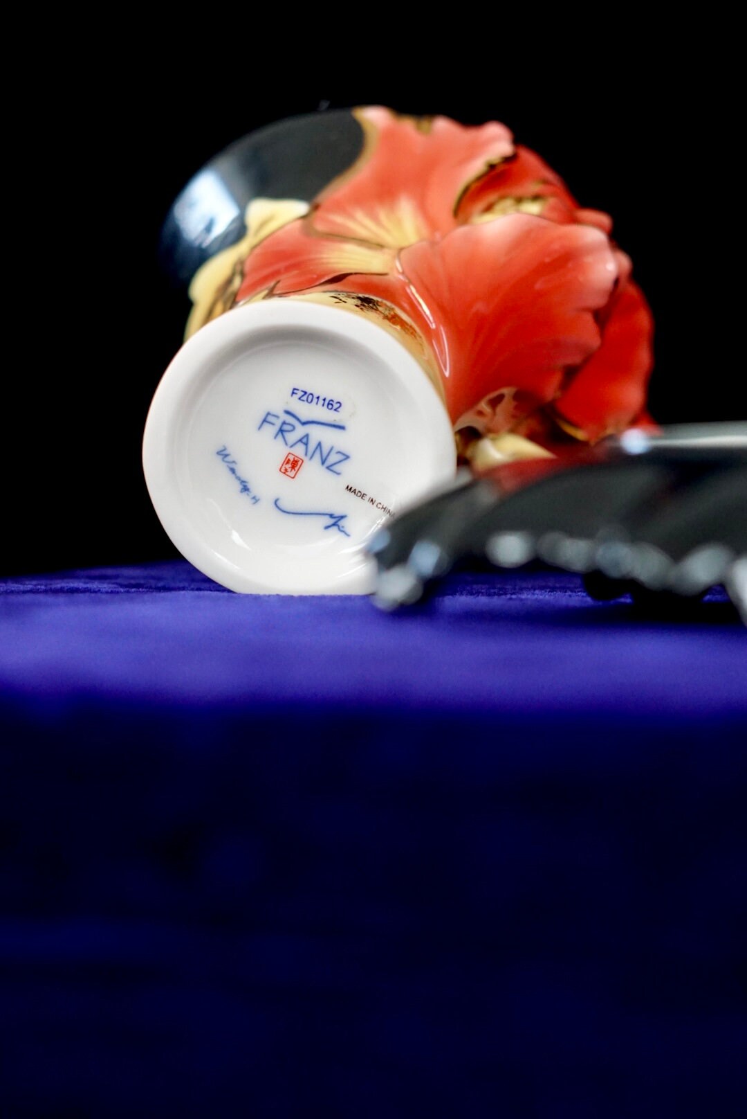 Franz Porcelain Striking Vermillion Peony Flower Design Sculptured ...