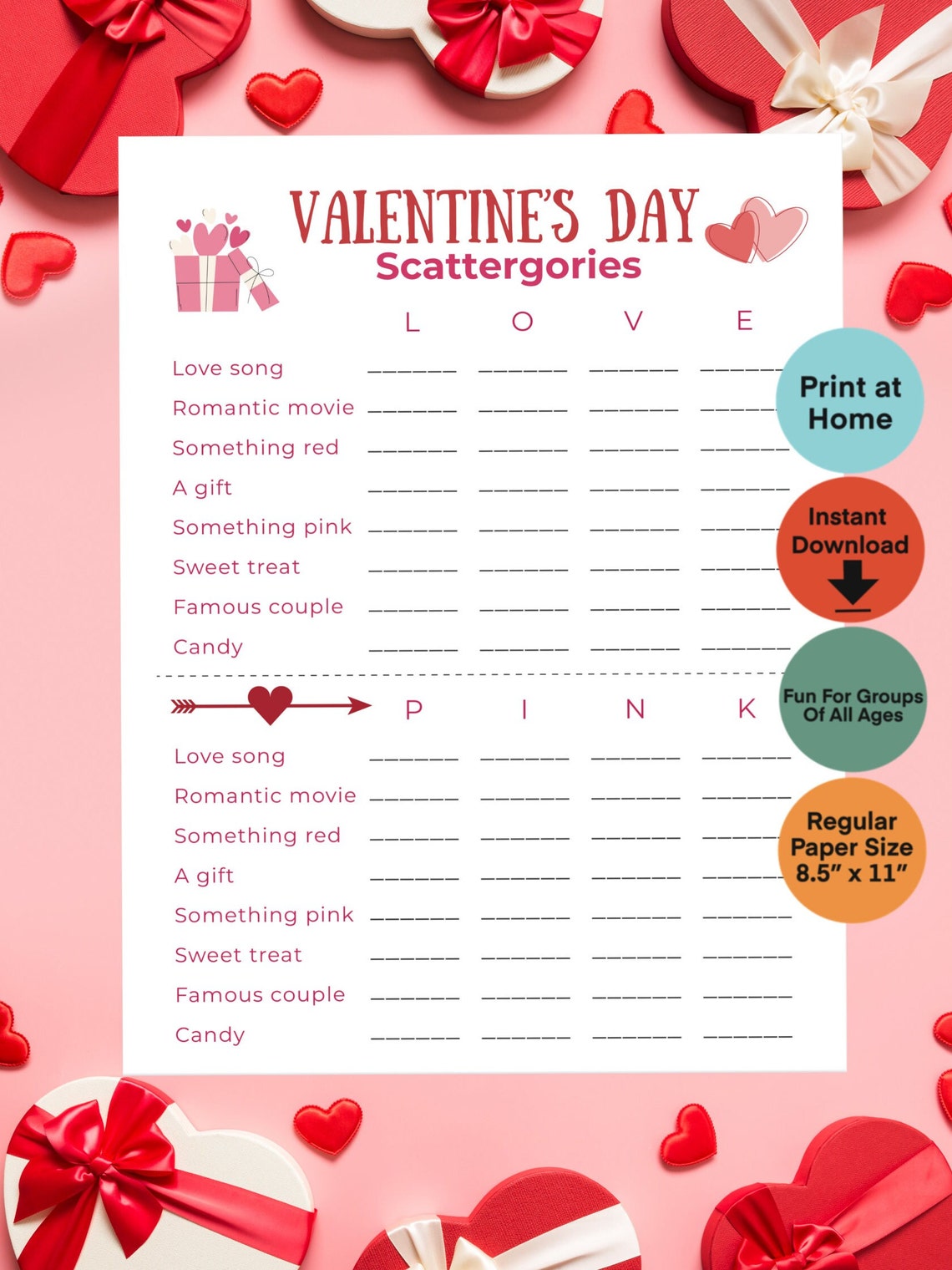 Valentine's Day Scattergories, Valentine's Day Activity Printable ...