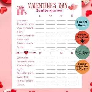 Valentine's Day Scattergories, Valentine's Day Activity Printable ...