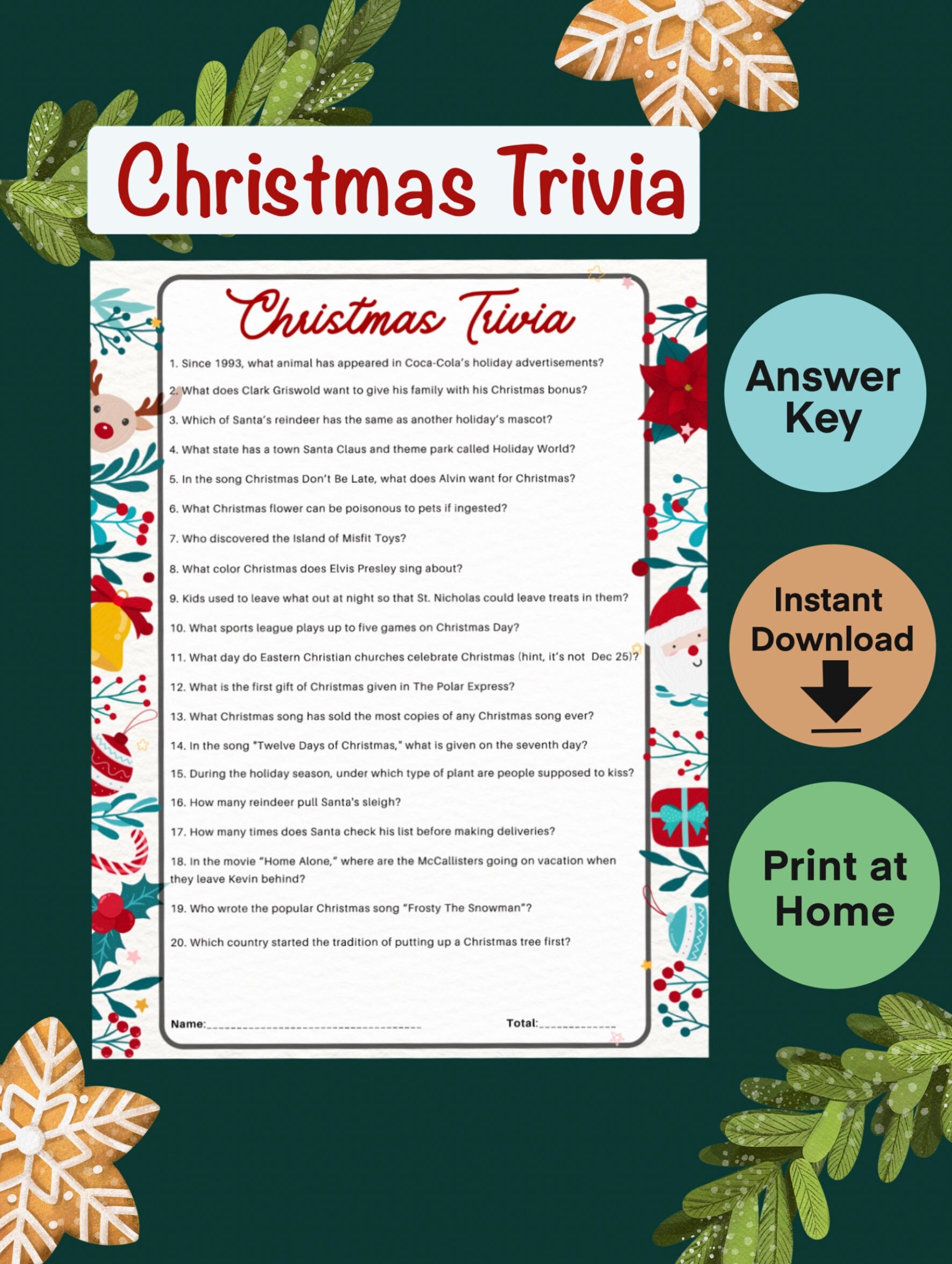 Christmas Trivia Party Game, Holiday Party Game, Family Holiday Trivia ...