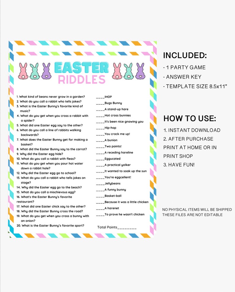 Easter Riddles for Kids, Kids Easter Game, Easter Classroom Activity ...