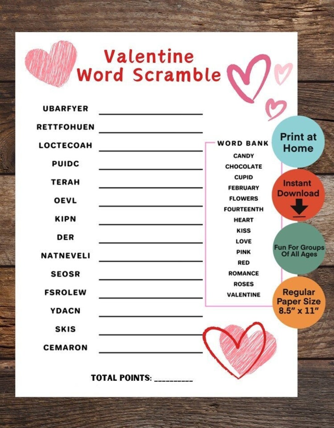 Valentine Word Scramble Game, Valentine's Day Game Printable ...