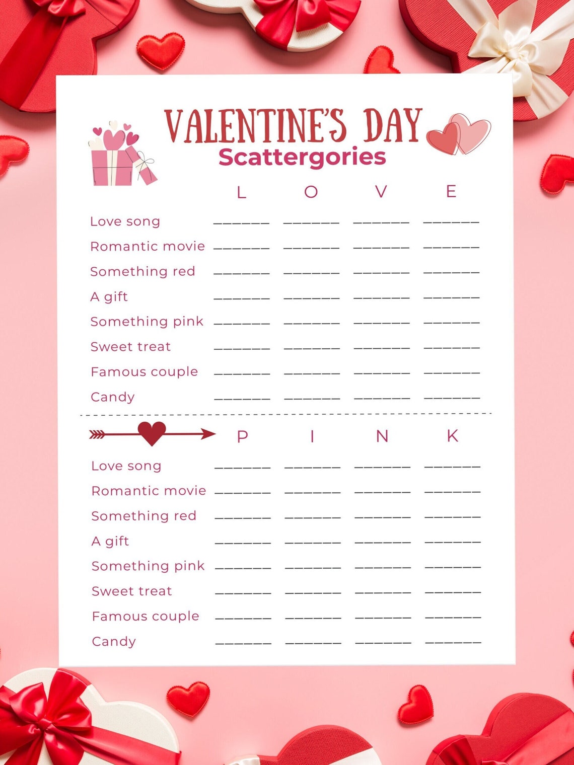 Valentine's Day Scattergories, Valentine's Day Activity Printable ...