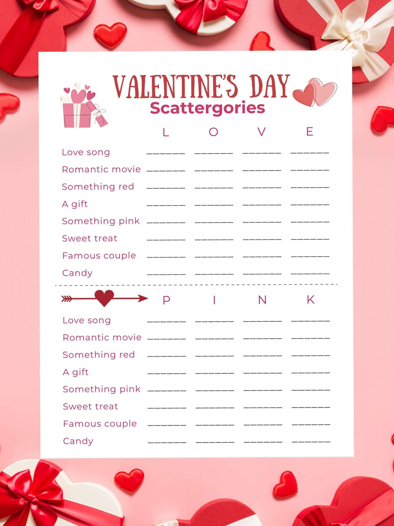 Valentine's Day Scattergories, Valentine's Day Activity Printable ...